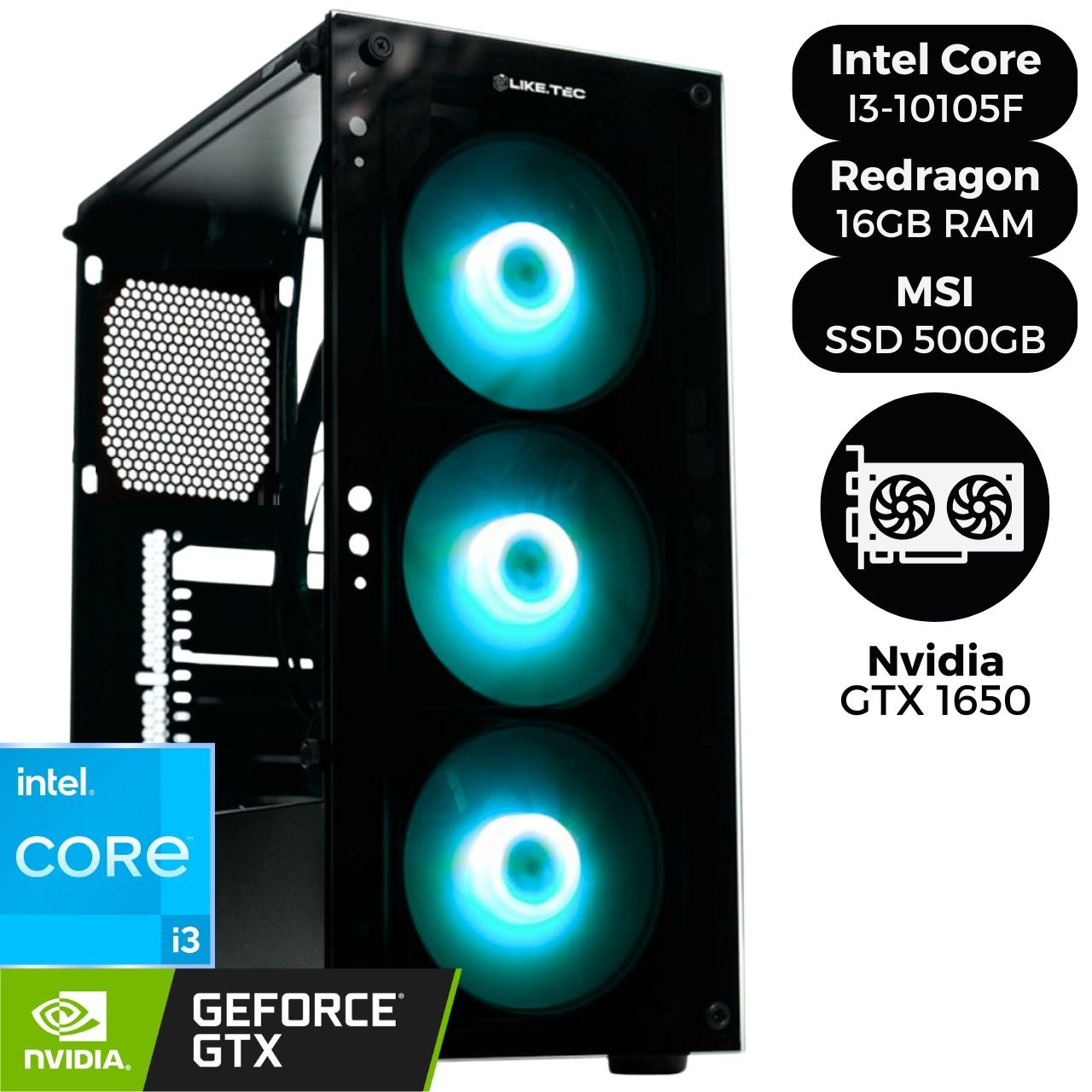 PC Gamer com Processador Intel Core I3-10105F, Nvidia GTX1650, 16GB de Memória, SSD M.2 500GB ...