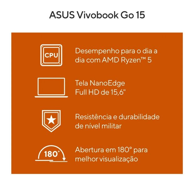 Notebook Asus Vivobook Go 15 E1504fa Amd Ryzen™ 5 7520u 8GB Ram 256gb ...