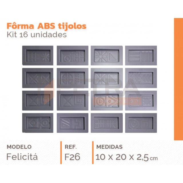F26 - FÔRMA ABS TIJOLOS 10X20X2,5cm ( Linha Felicità ) kit 16 UNIDADES ...