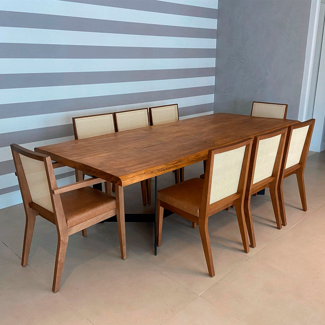 Conjunto de mesa redonda e 6 cadeiras | K&E Móveis Rústicos