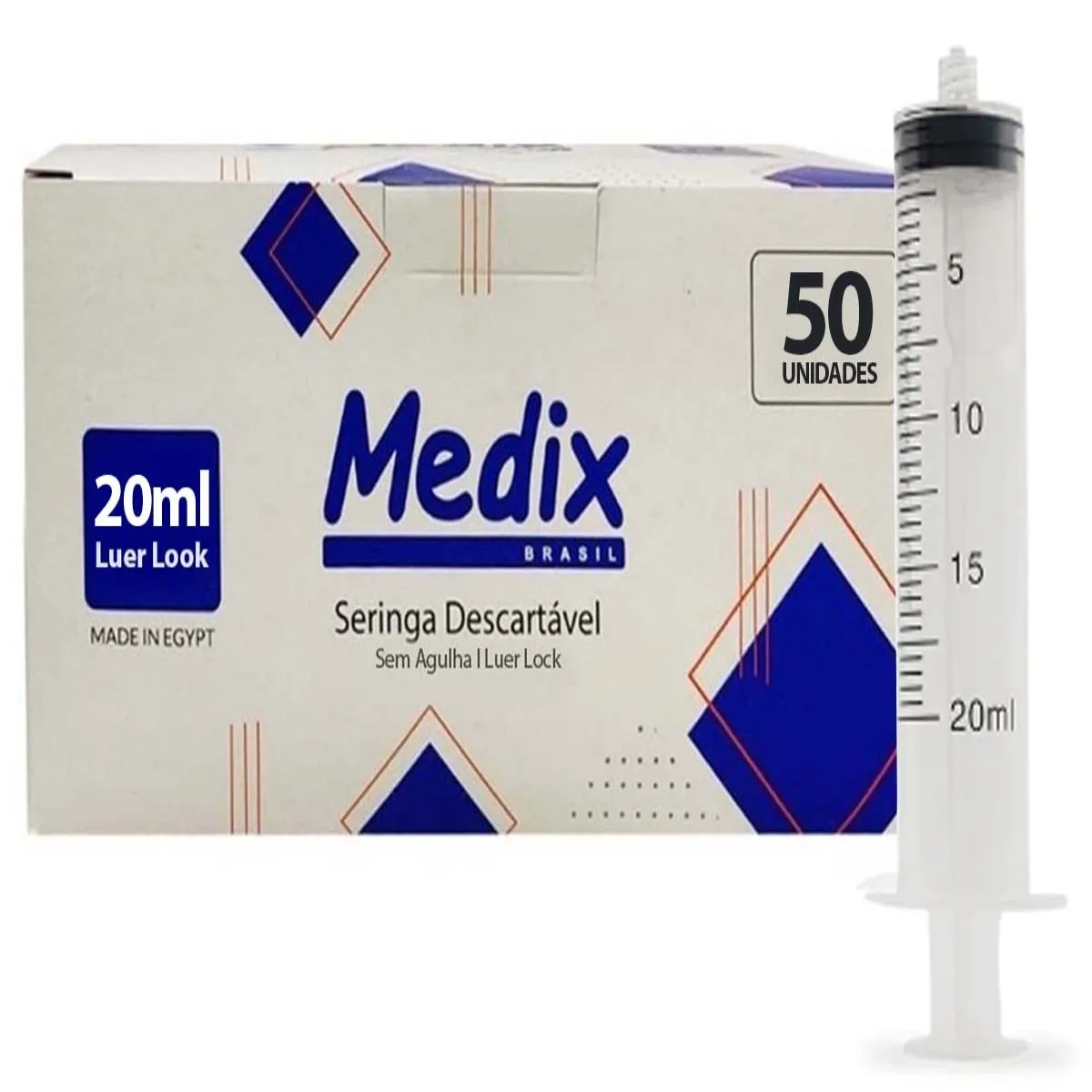 Seringa 20ML S/AG Luer Lock MEDIX | Loja Espaço Saúde Material Hospitalar