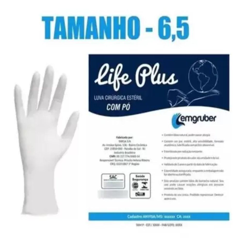 Luva Cirurgica Esteril Tam 6,5 LEMGRUBER. | Espaço Saúde Material ...