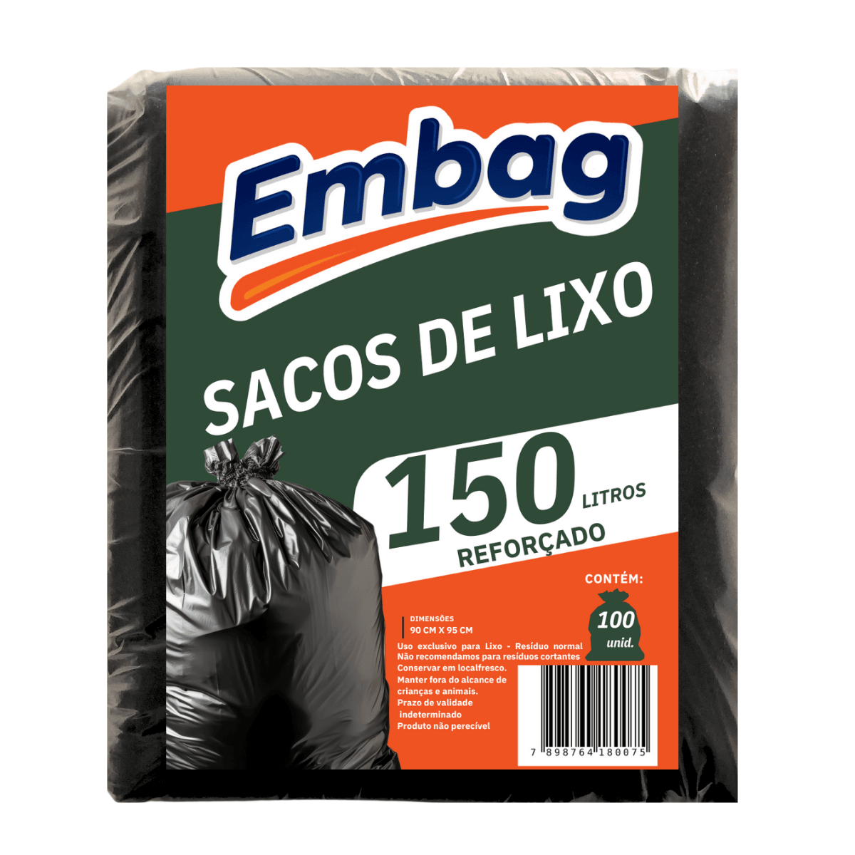 Saco de Lixo 150 Litros Reforçado Preto 100 Unidades Embag | Need ...