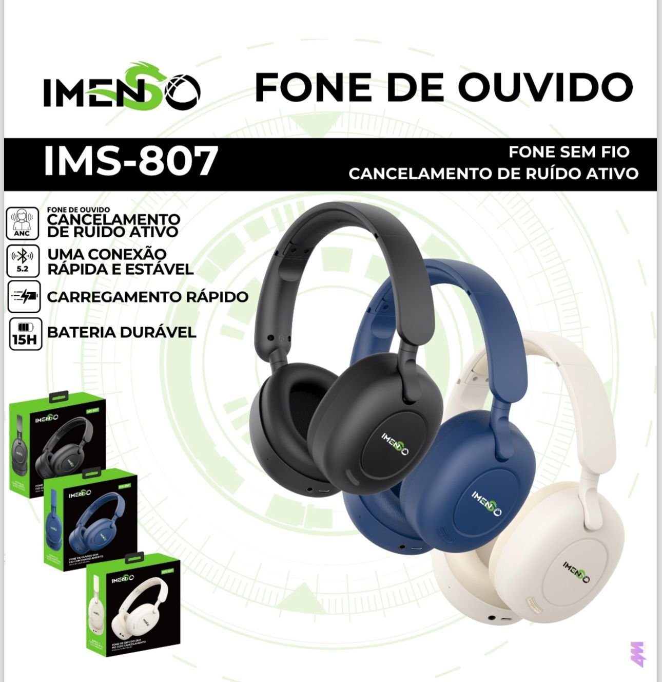 FONE DE OUVIDO SEM FIO IMENSO IMS-807 PRETO | GRUPO YMA