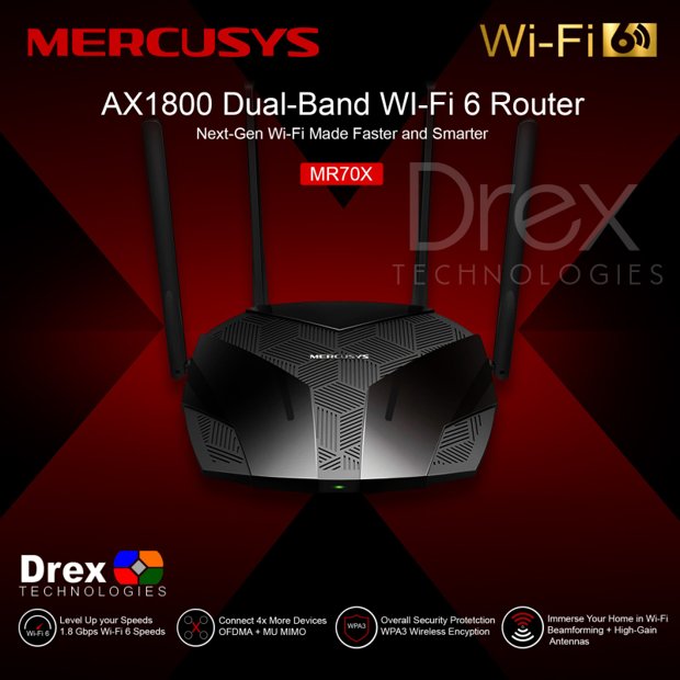 ROTEADOR MERCUSYS AX1800 DUAL-BAND 6 ROUTER MR70X | GRUPO YMA