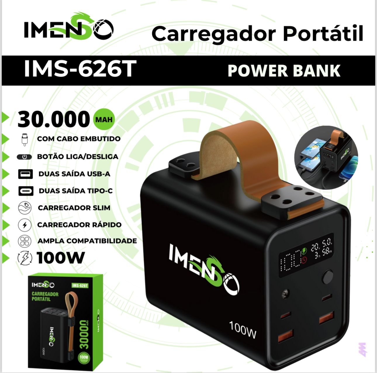 POWERBANK IMENSO 30000MAH 100W IMS-626T | GRUPO YMA