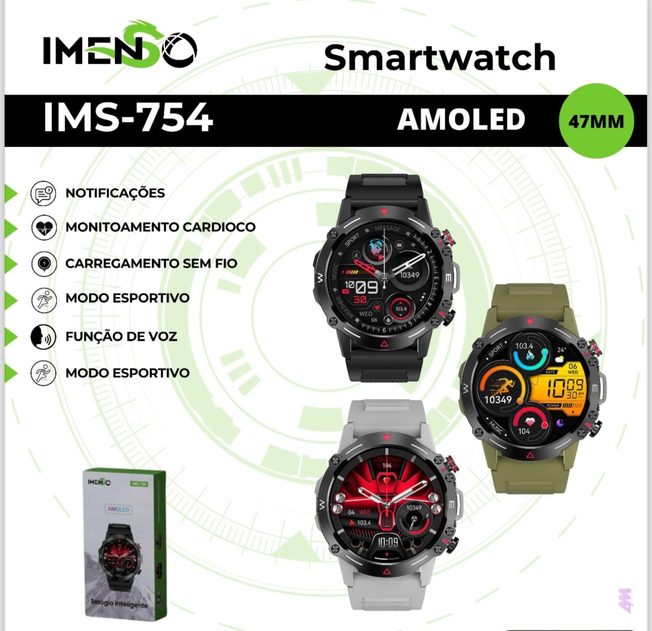 RELOGIO INTELIGENTE AMOLED 47MM IMENSO IMS-754 | GRUPO YMA