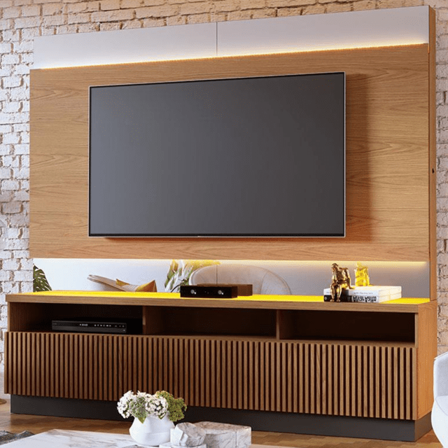 Home Ripado Moderno com LED e Espelho 2,10m | Luna Móveis