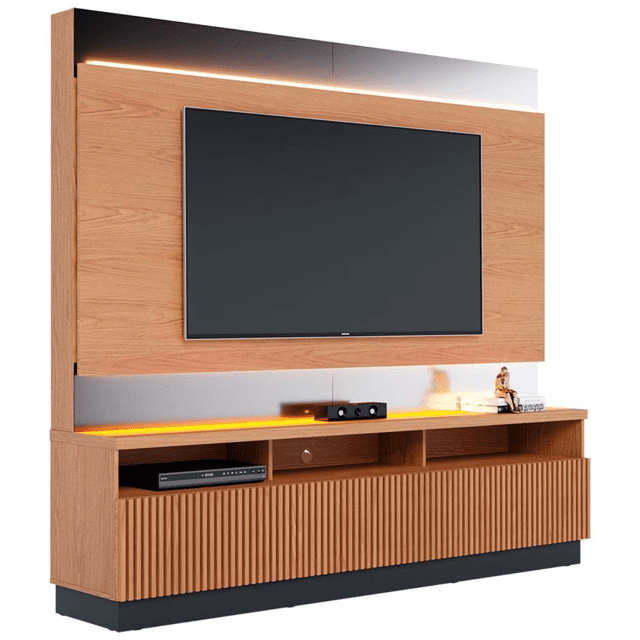 Home Ripado Moderno com LED e Espelho 2,10m | Luna Móveis