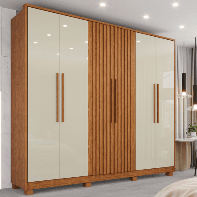 Guarda-roupa de Casal 100% MDF com Pés e Ripado 2,76m | Luna Móveis