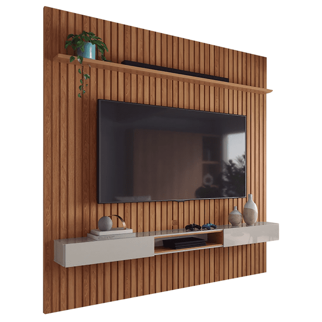 Painel Ripado Slim 1,90m(L) x 2,07m(A) para TV de 75" | Luna Móveis