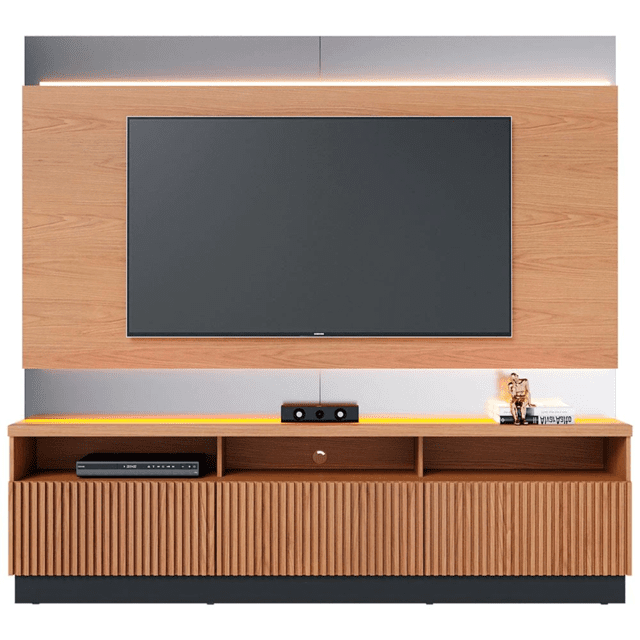 Home Ripado Moderno com LED e Espelho 2,10m | Luna Móveis