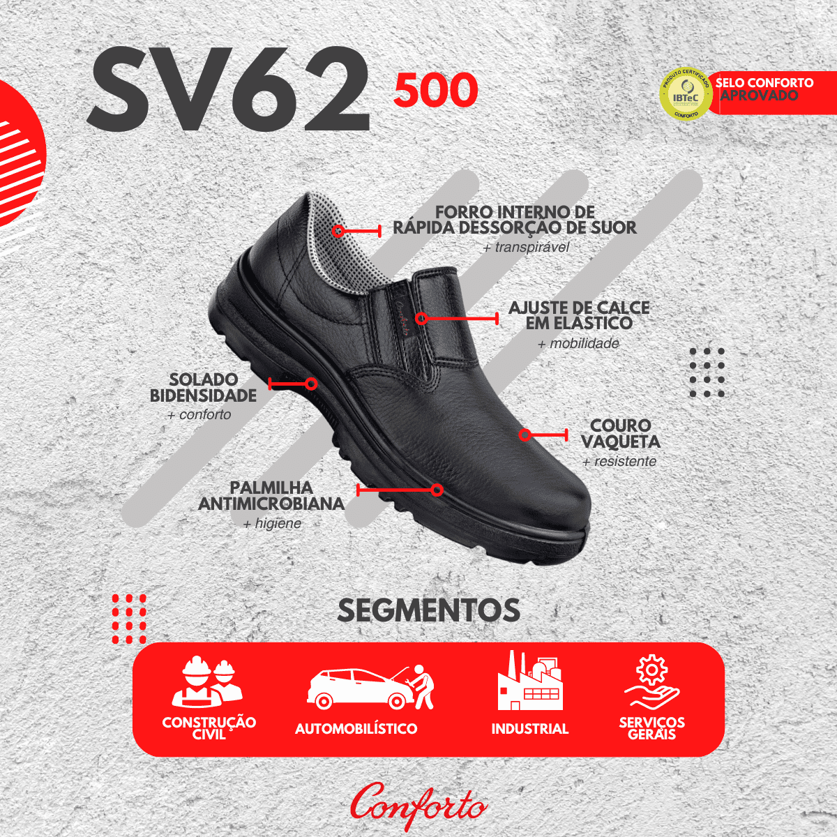 Sapato de Segurança com Elástico Conforto SV62-500 | Loja Conforto