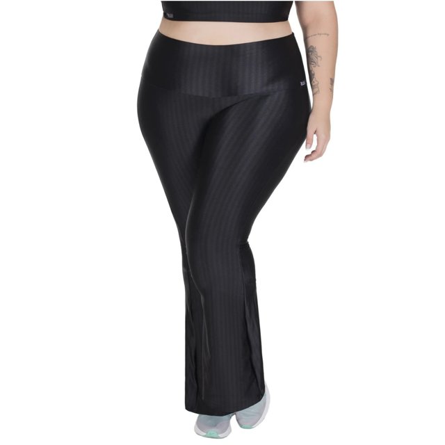 Calça Manu Fitness Plus Size Flare em Ikat Preto 3D | Recriar Lingerie ...