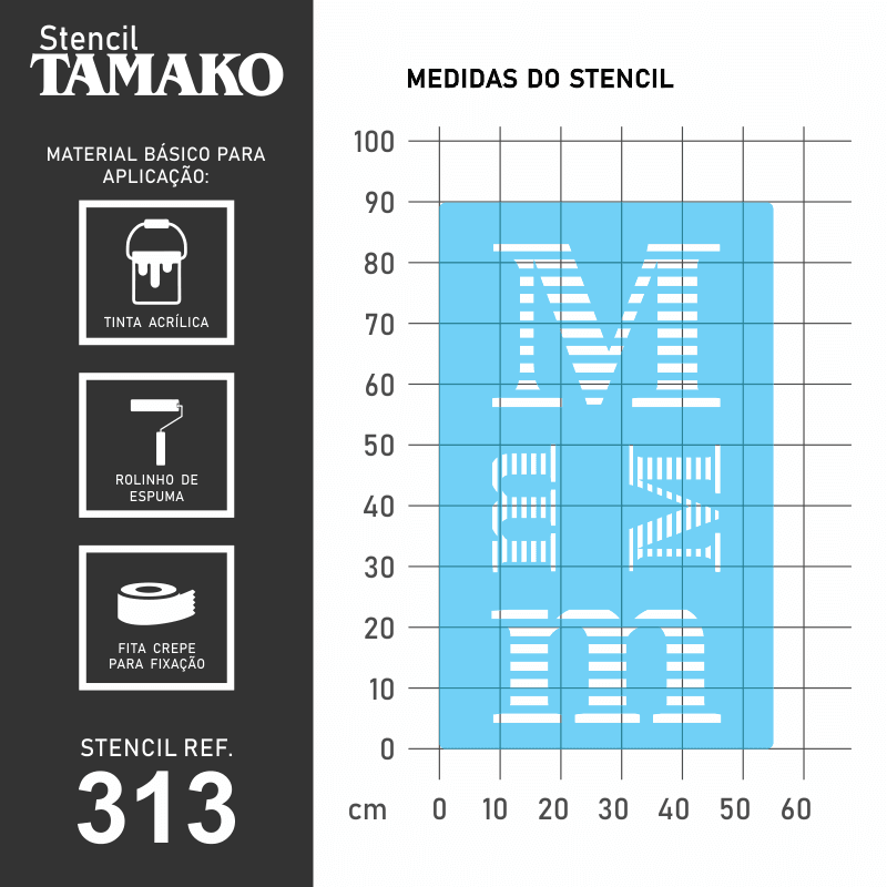Stencil de Parede Alfabeto Letra M - 55 x 90cm - Ref 313 | Stencils e ...
