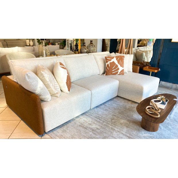 Sofá Retrátil Capri Linho e Couríssimo 2,88m - Enele - Vimóveis Decor | Vimóveis