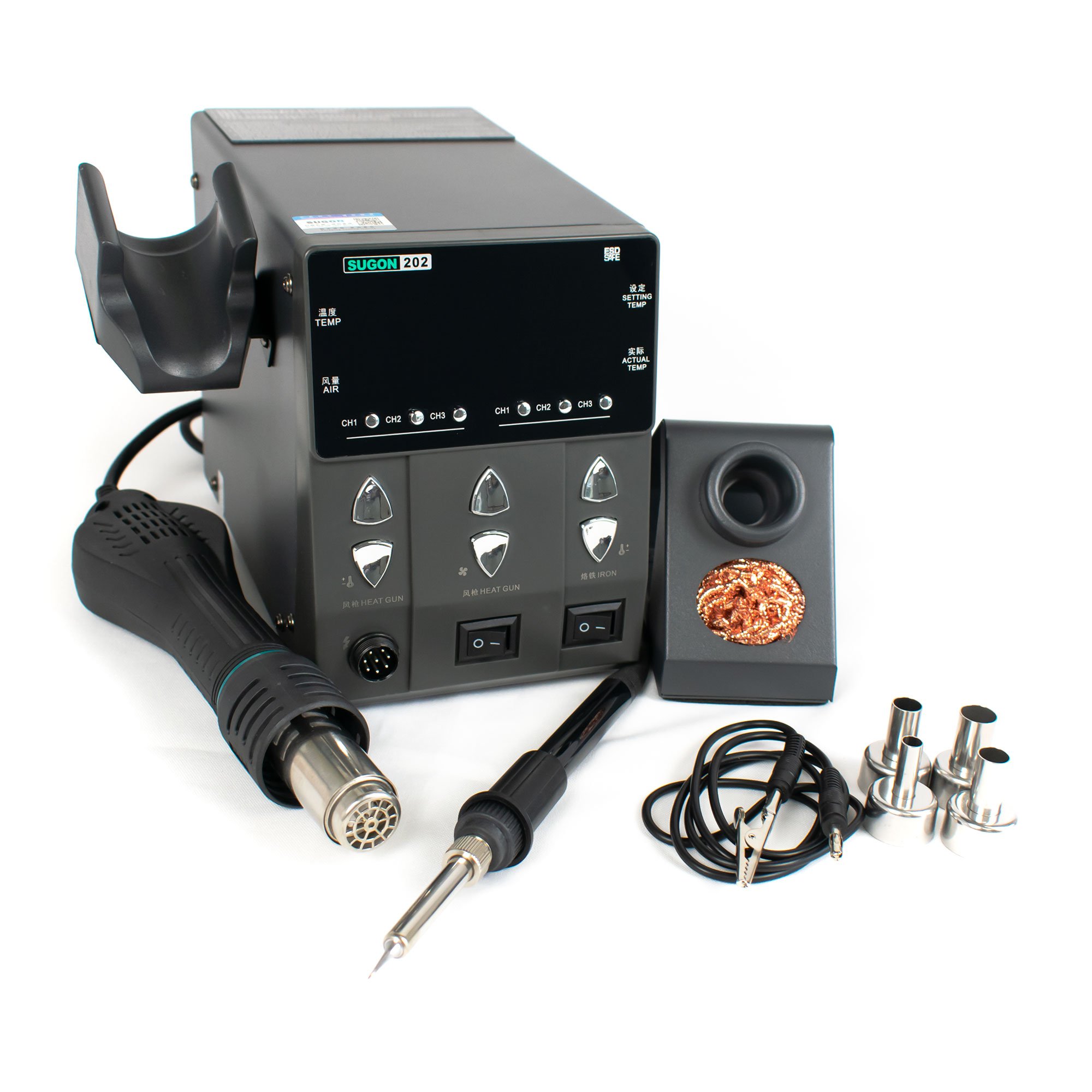 Estação de Solda 2 em 1 Sugon 202 com Ferro de Solda e Soprador Térmico ...