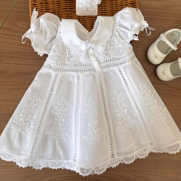 Vestido Nesga Fina Bordado Branco | Loja linda boutique