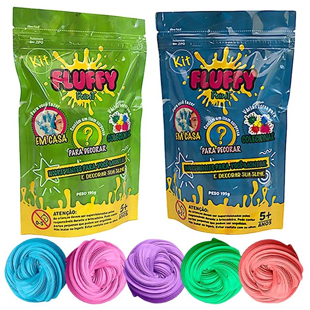 Kit De Slime Fluffy Point Azul E Verde 6 Unidades Fluffy Point