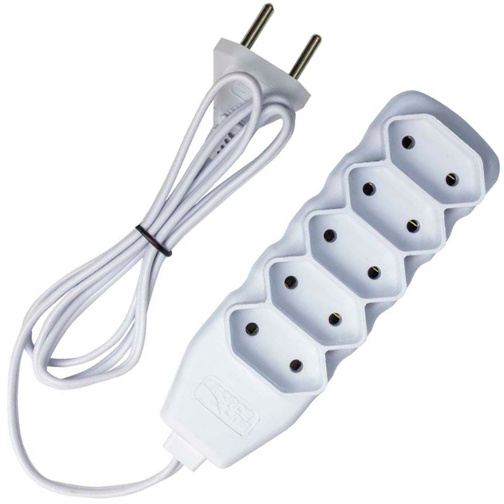 Extensão Elétrica Bivolt com 5 Tomadas Slim Bipolar 2 Pinos 1 Metro ...