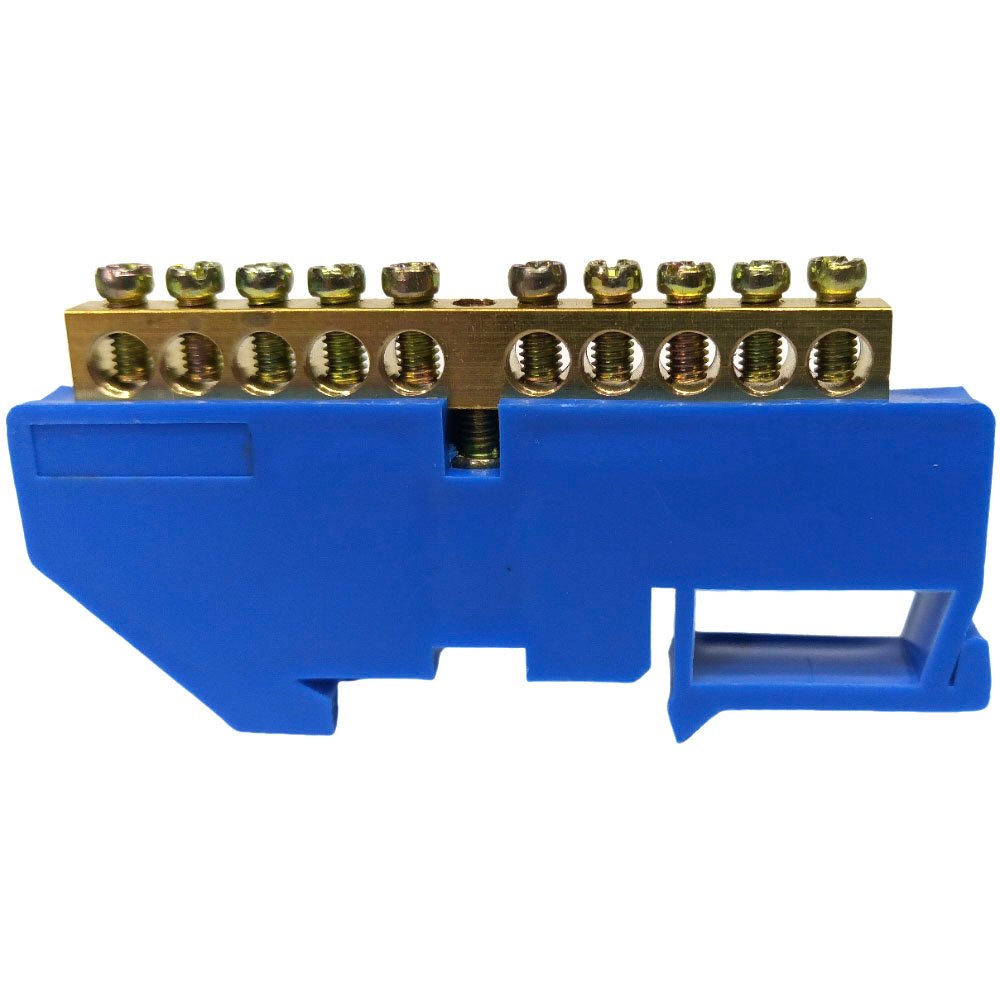 Barramento Neutro para Trilho Din 10 Furos Azul Terminal Barra Painel ...