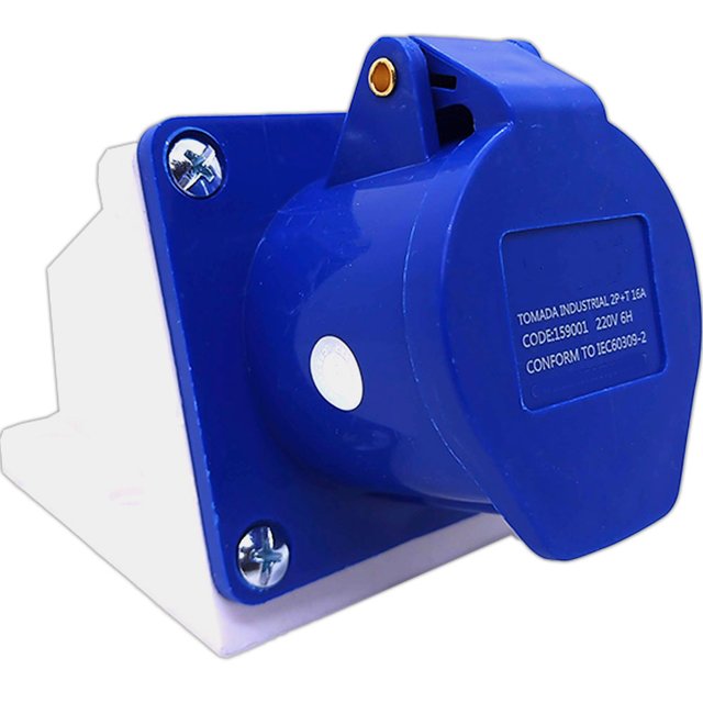 Tomada Industrial Fêmea 2p+T de 16a 6H 220v Azul para Máquinas e ...