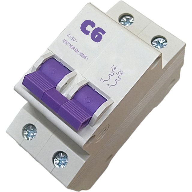 Disjuntor Bipolar Duplo Mini Din Curva C para 2 Fases de 6a | 3MAJ Solar Ltda