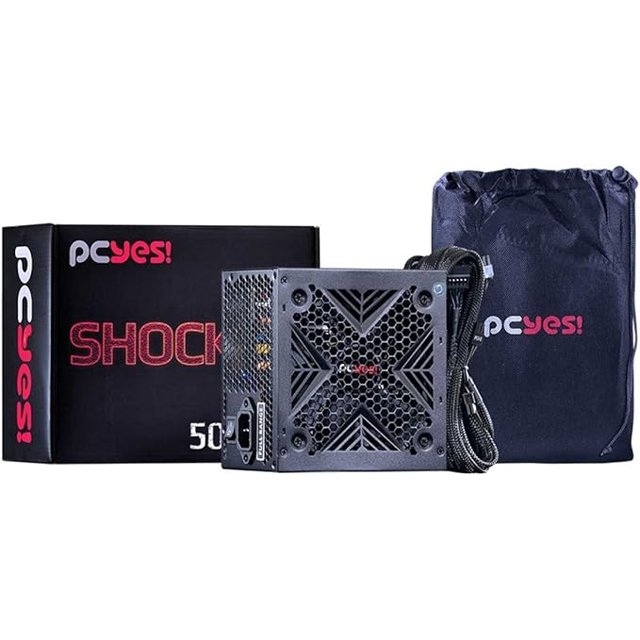 Fonte ATX, 500W, PCYes Shocker, 80 Plus, Preta, FU28OEEA-E | Enifler