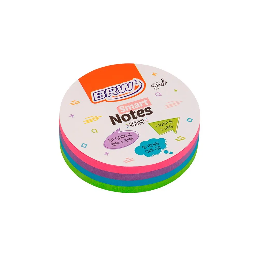 Bloco Adesivo Redondo BRW 70mmx70mm 200 Folhas 4 cores Neon | Papelaria ...