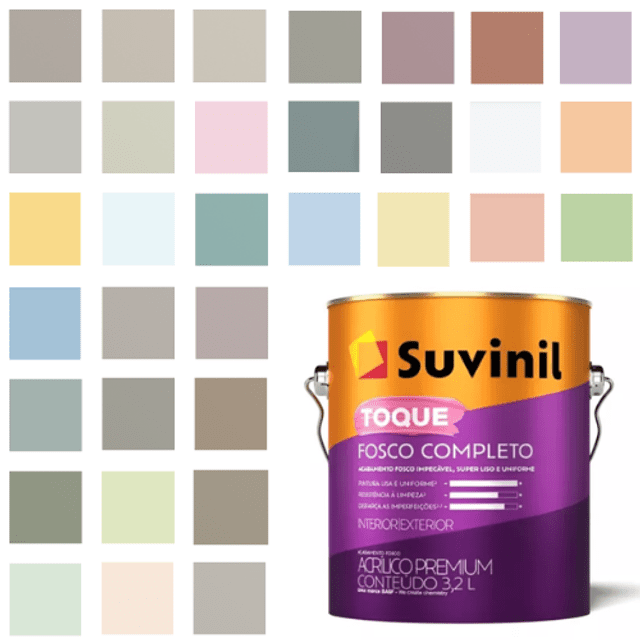 Tinta Acrílica Suvinil Toque Fosco Completo 3,2L - Escolha sua cor ...
