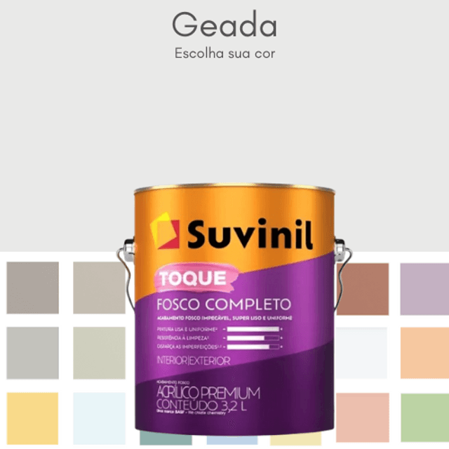 Tinta Acrílica Suvinil Toque Fosco Completo 3,2L - Escolha sua cor ...