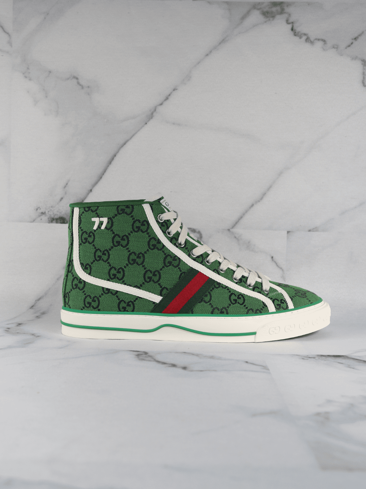 Tênis Gucci Cano Alto Web 77 Monograma Verde | Zivē Club