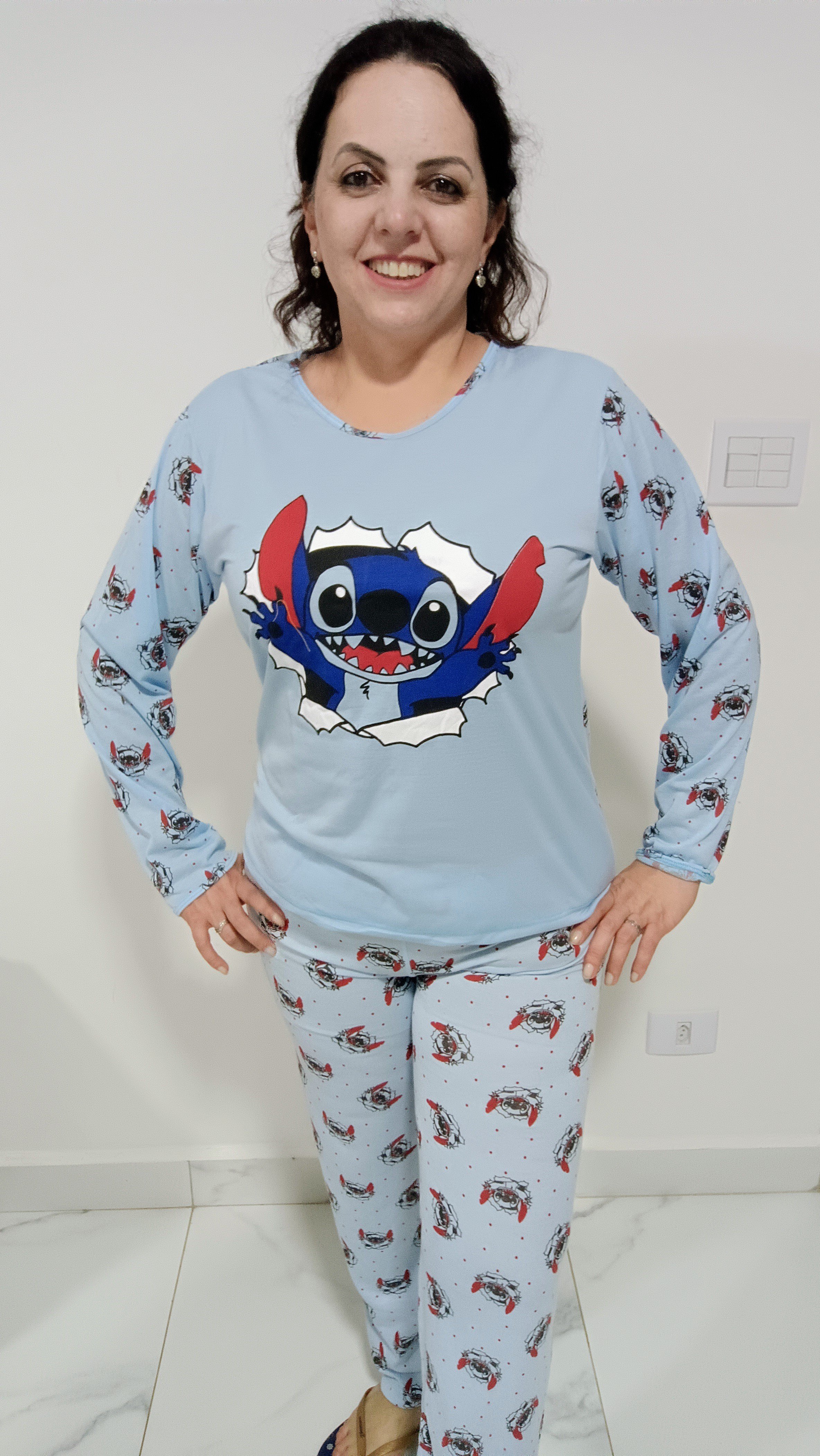 Pijama feminino manga Longa Lilo & Stitch | bykiaara .modafeminina