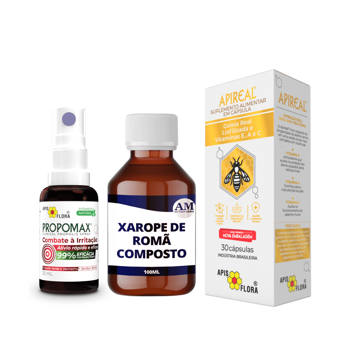 Kit Alívio - Xarope Romã + Geleia Real + Spray Própolis | Am Nutrifarma