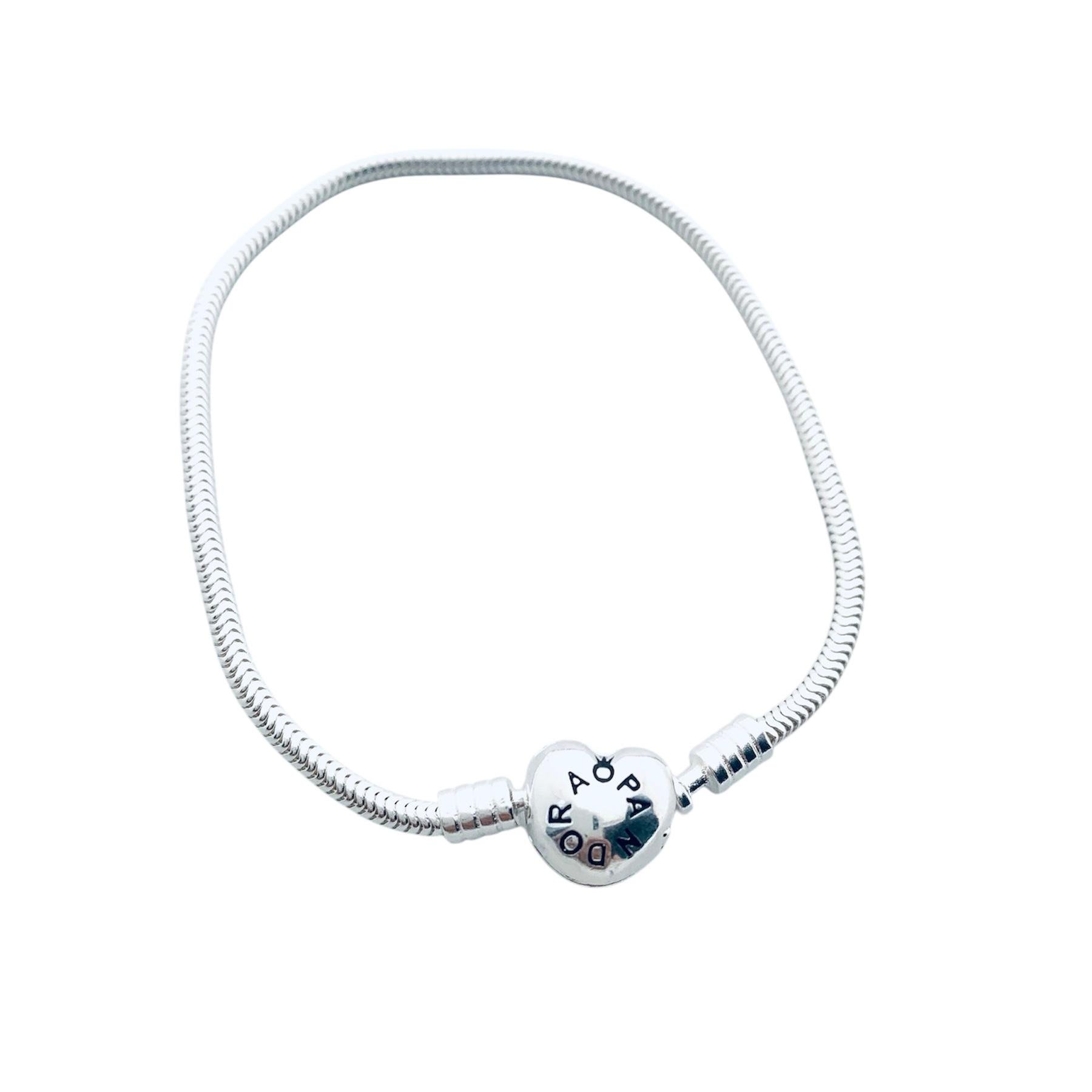 Pulseira inspiração Pandora fecho coração tamanho 18cm | Minas Prata Joias