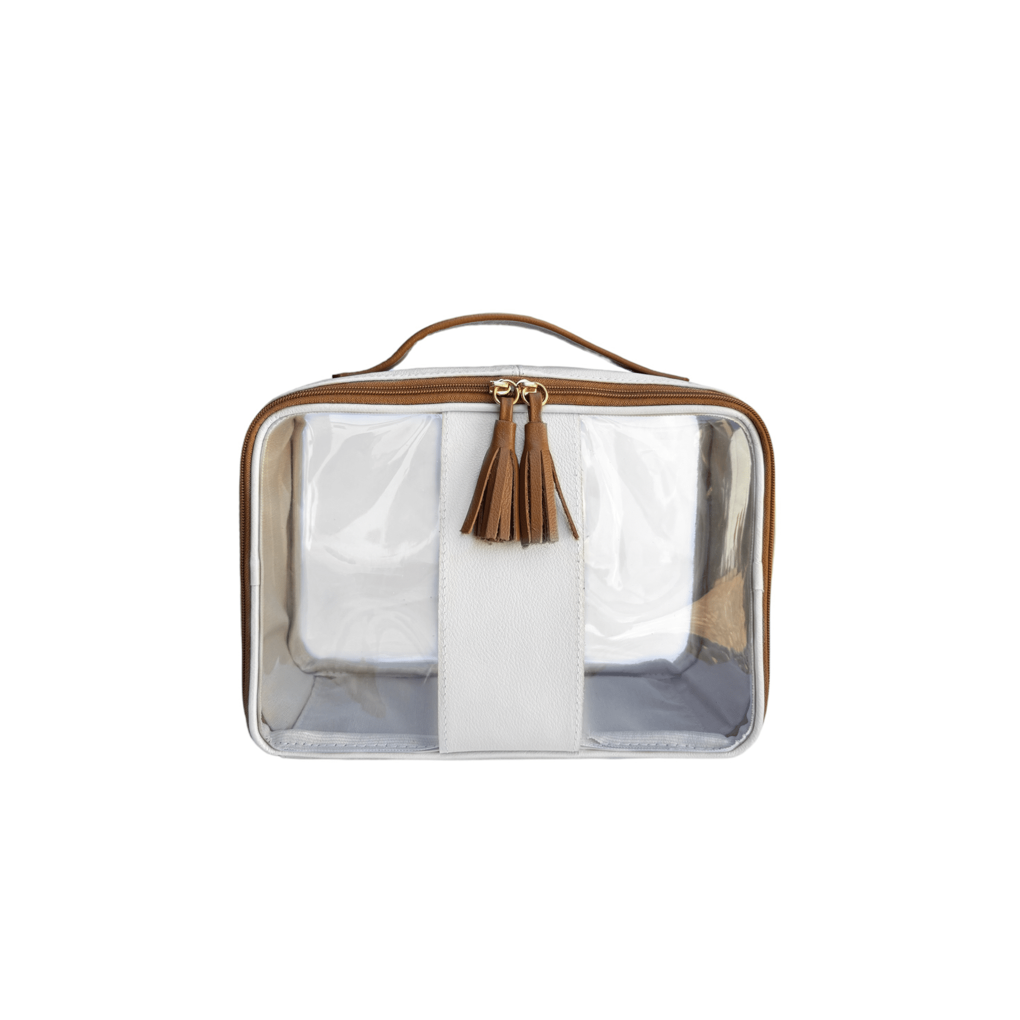 Nécessaire Couro Personalizado Mari Média Off White-Caramelo | LIMORE