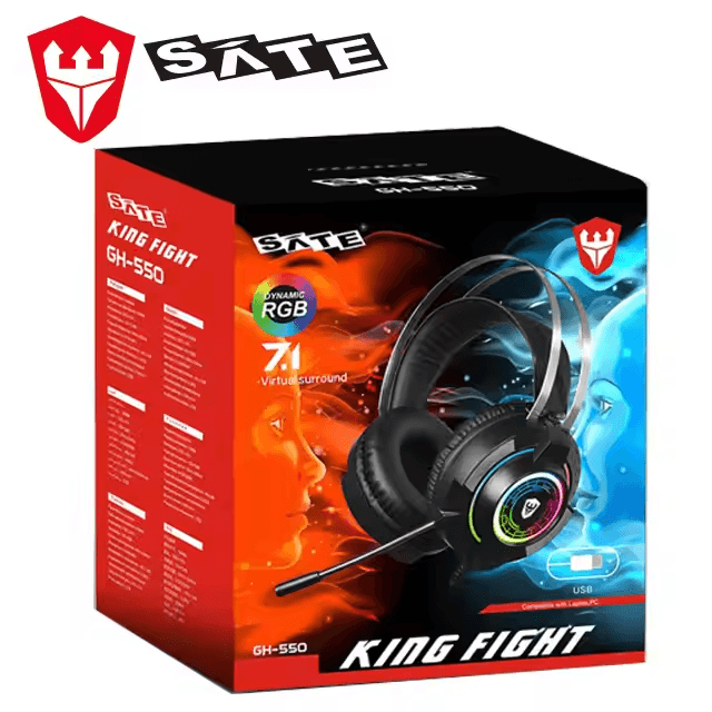 Headset Gaming Sate King Fight GH-550 RGB 7.1 Surround com Fio USB ...