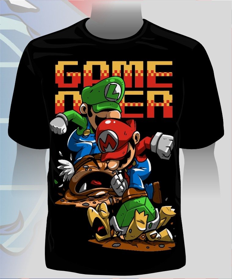 Camiseta Mario e Luigi Game Over Algodão - Tamanho PP | CiaGames