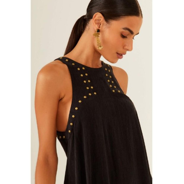 Vestido Longo Decote Tachas Maria Filó | Krause