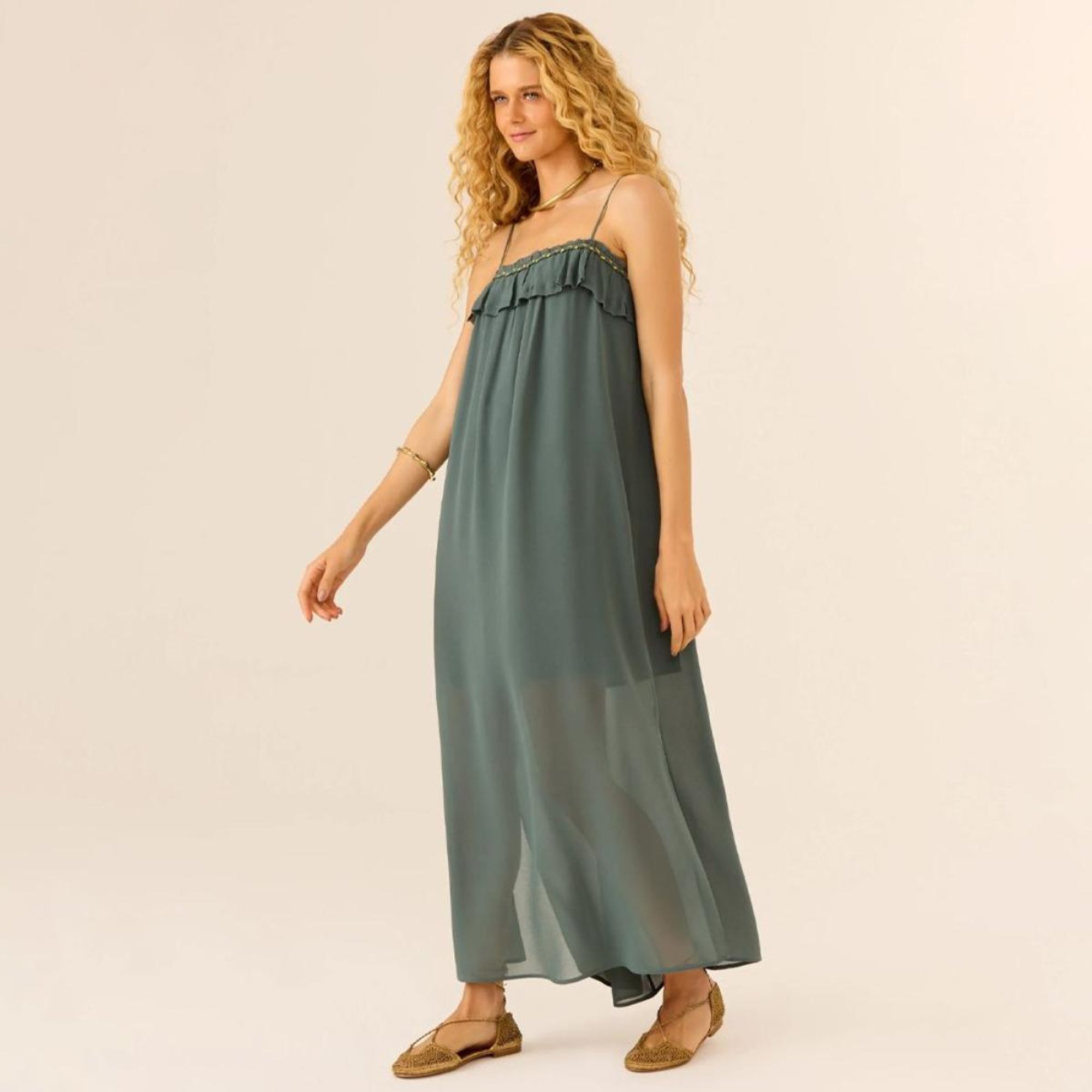Vestido Midi Ggt Bordado Trança Maria Filó | Krause
