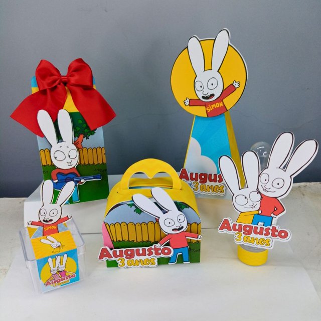 Kit de Caixinhas Personalizadas no tema Simon o Coelho Amarelo, Verde e ...