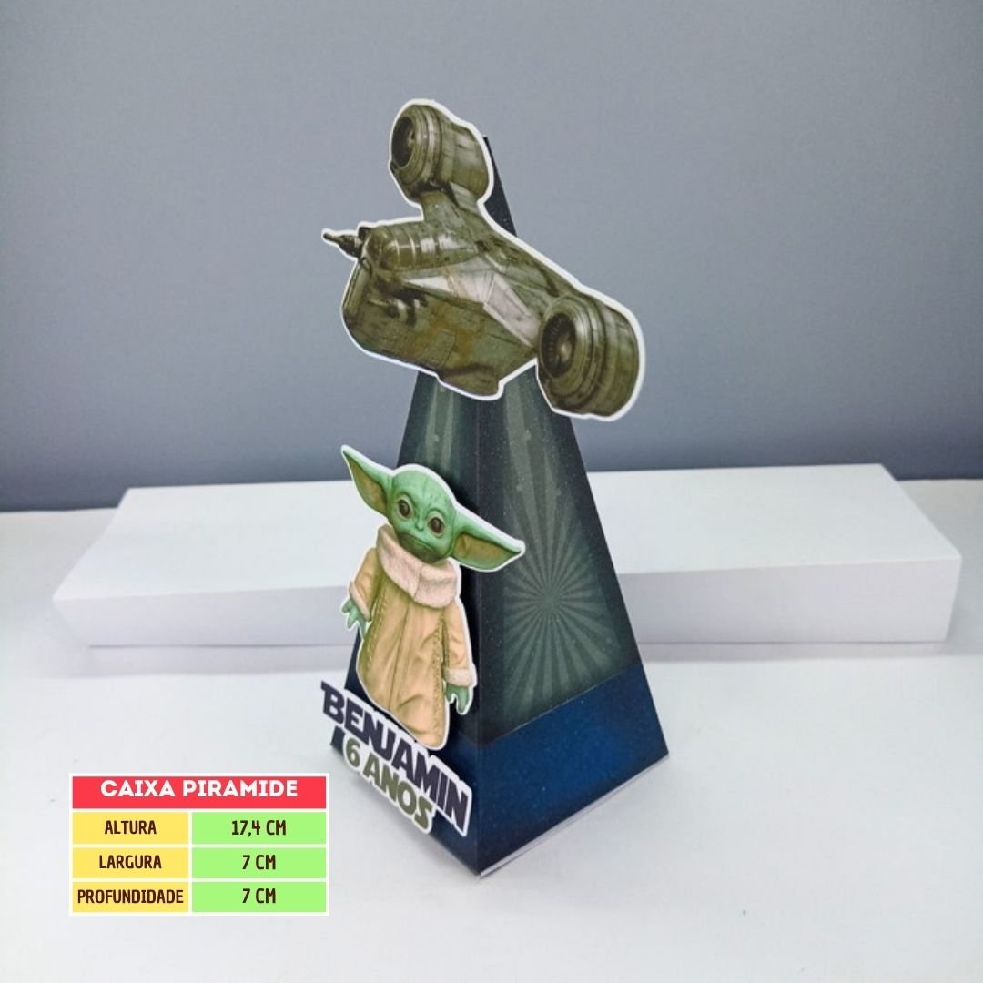Caixa Pirâmide 3D Personalizada no tema Mandaloriano Preto e Azul ...