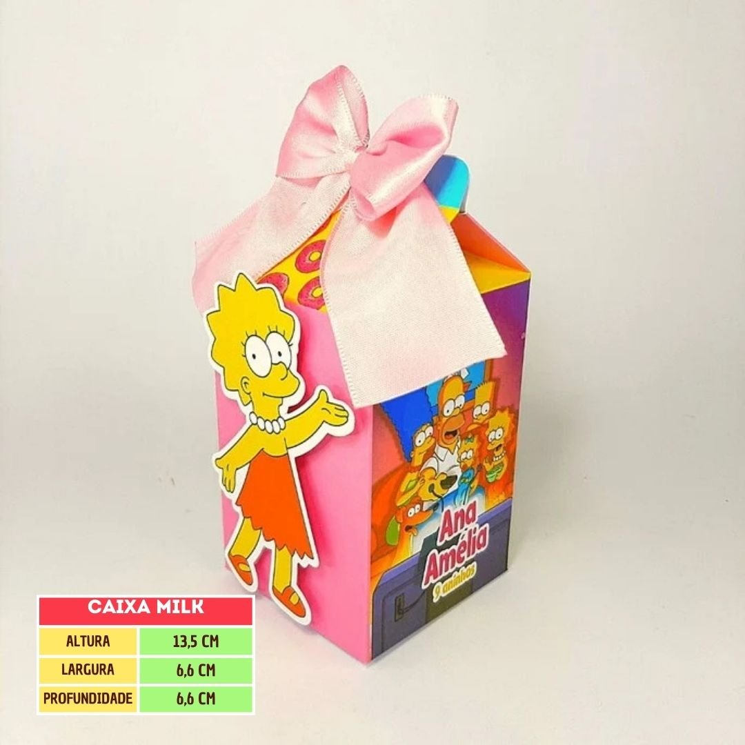 Caixa Milk 3D Personalizada no tema Simpsons Rosa e Amarelo | Unidunitê