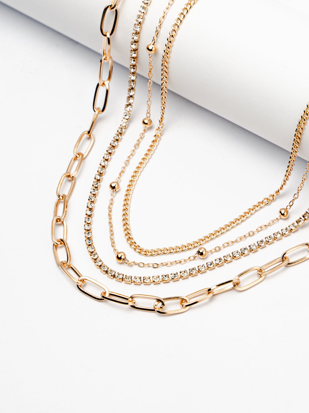 Mix de Colares 4 em 1 Elos e Cravejado Zircônia Ouro 18k | Francisca Joias