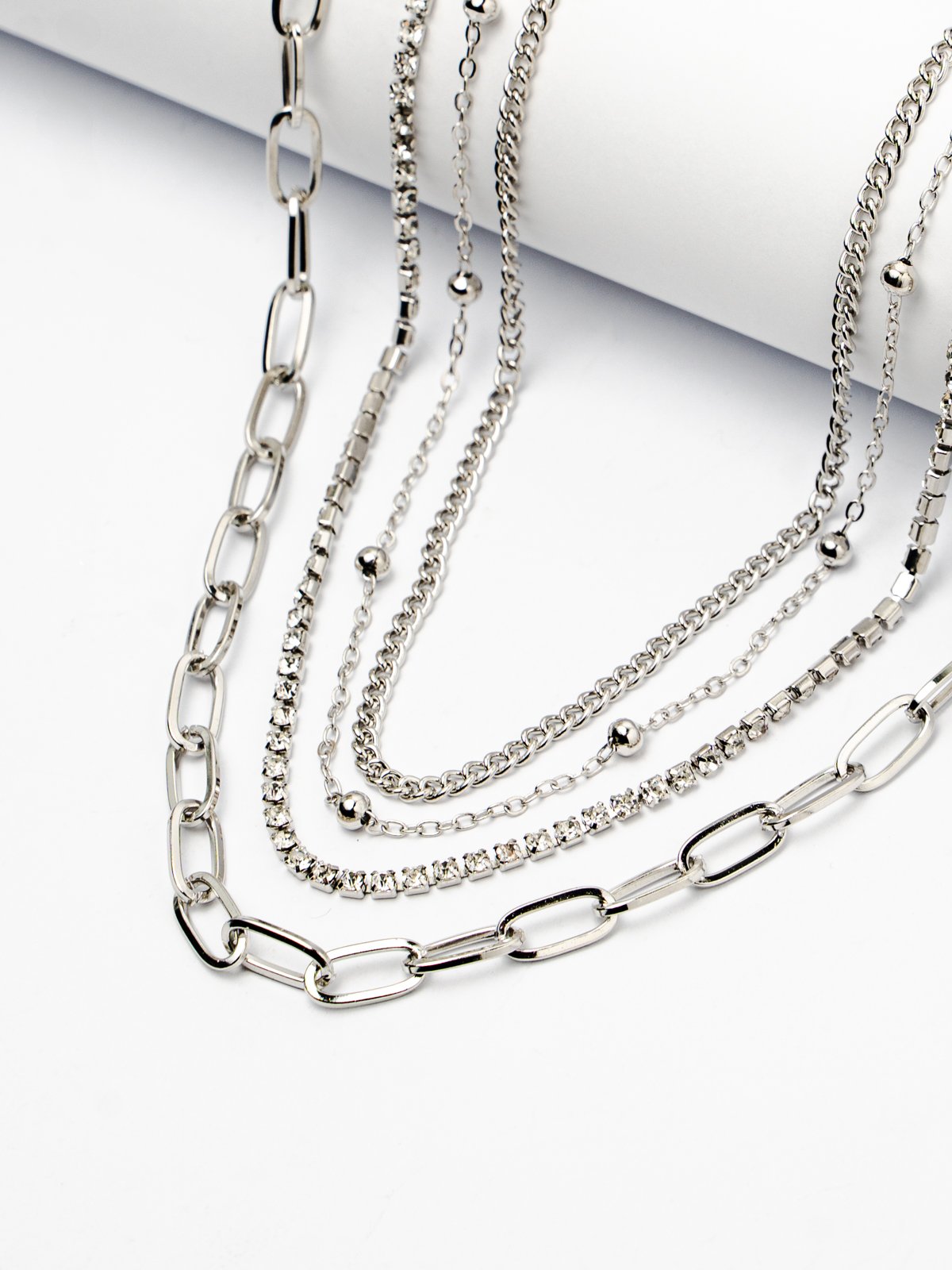 Mix de Colares 4 em 1 Elos e Cravejado de Zircônia em Ródio Branco ...