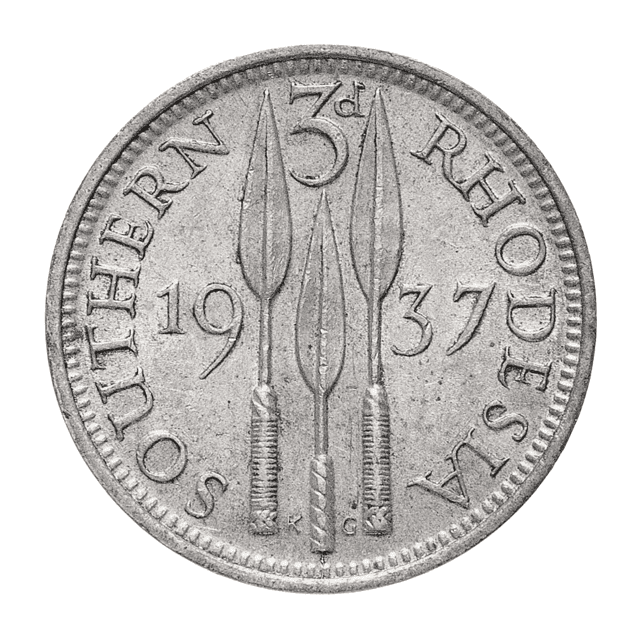 Rodésia do Sul 3 pence 1937 - prata | Moedas de Coleção