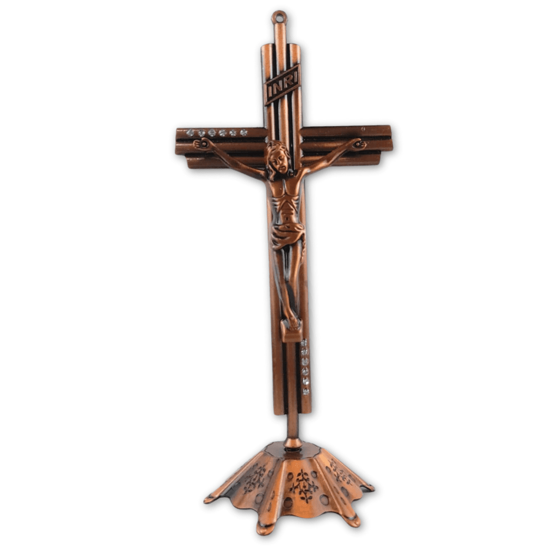 Crucifixo de Mesa em Metal - Cruz e Cristo na Cor Bronze 22cm ...