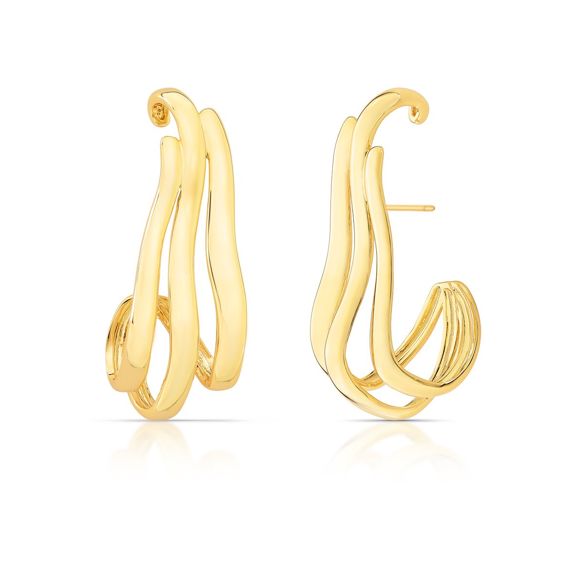 Brinco ear hook liso 3 colunas organico vazado | Allenza Semijoias