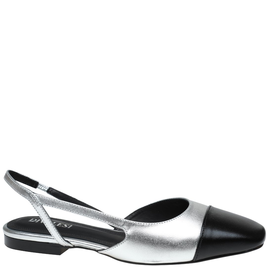 Slingback Couro Prata | Preto | Divalesi