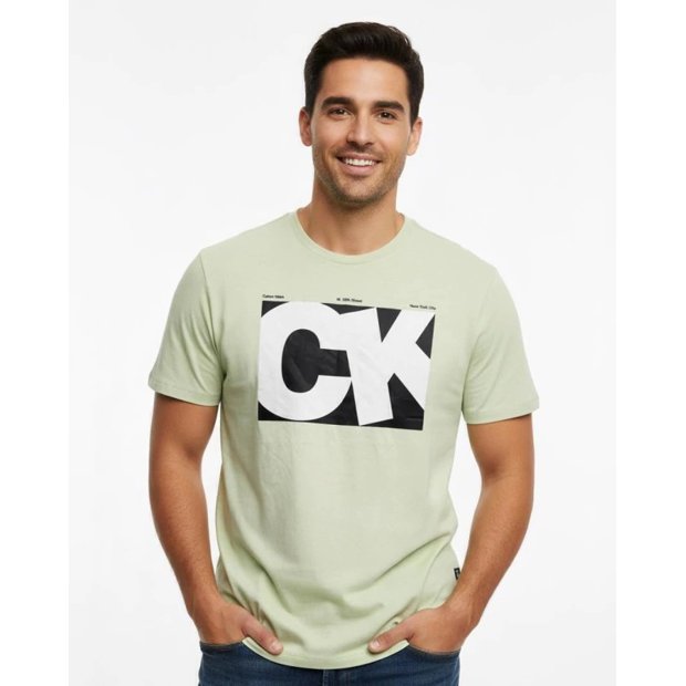 Camiseta Calvin Klein Monogram Logo Center Box Graphic Verde - 4RC839G ...